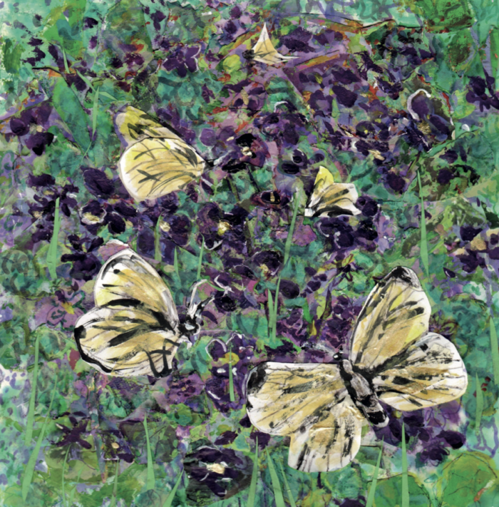 Butterflies and Violets Botanical Greeting Card Art - Artists on Cards Ltd